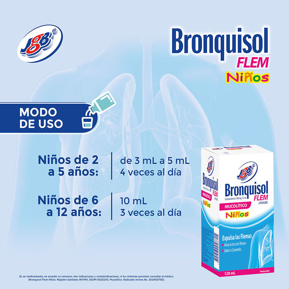 Bronquisol Niños Flem Carbocisteina 5 Gr Jarabe Frasco X 120 Ml Jgb - AXA lo tiene